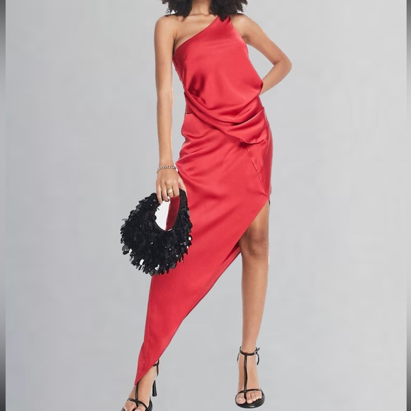 ASOS | Dresses | Nwt Asos Design Satin One Shoulder Drape Midi Dress In ...